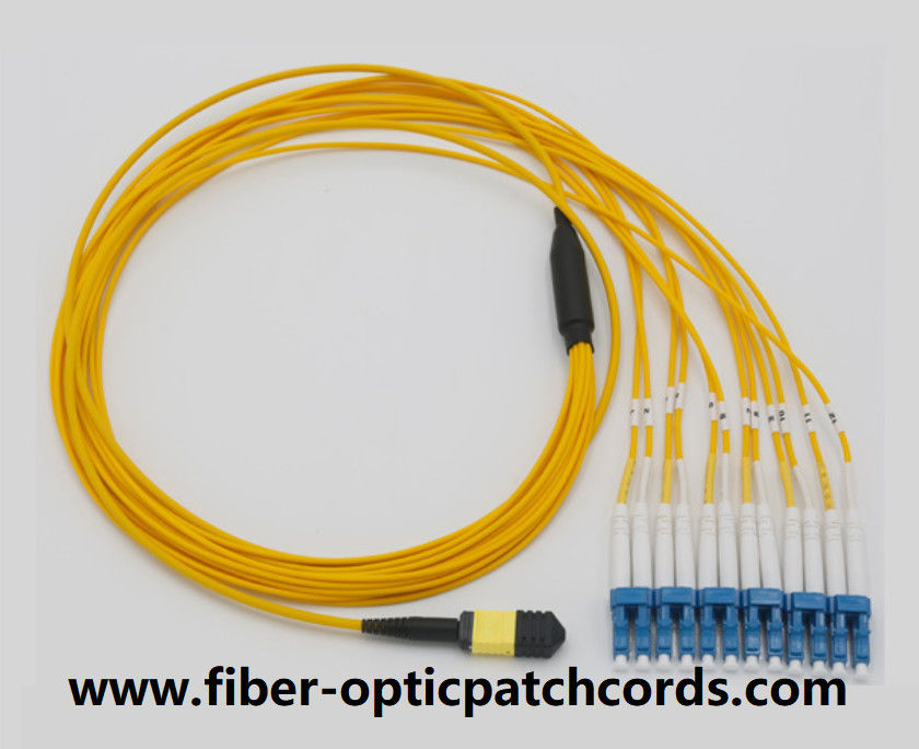 Yellow MTP MPO-6LC Duplex MPO To LC Fiber Cable 3.0mm 12 Core Single Mode